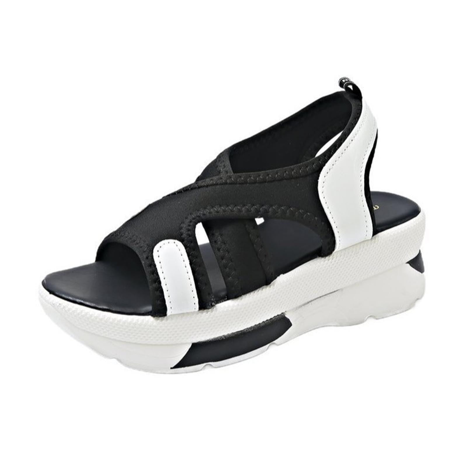 Black Women'S Comfortable Wedge Sandals With Fish Head Inspired Design ...