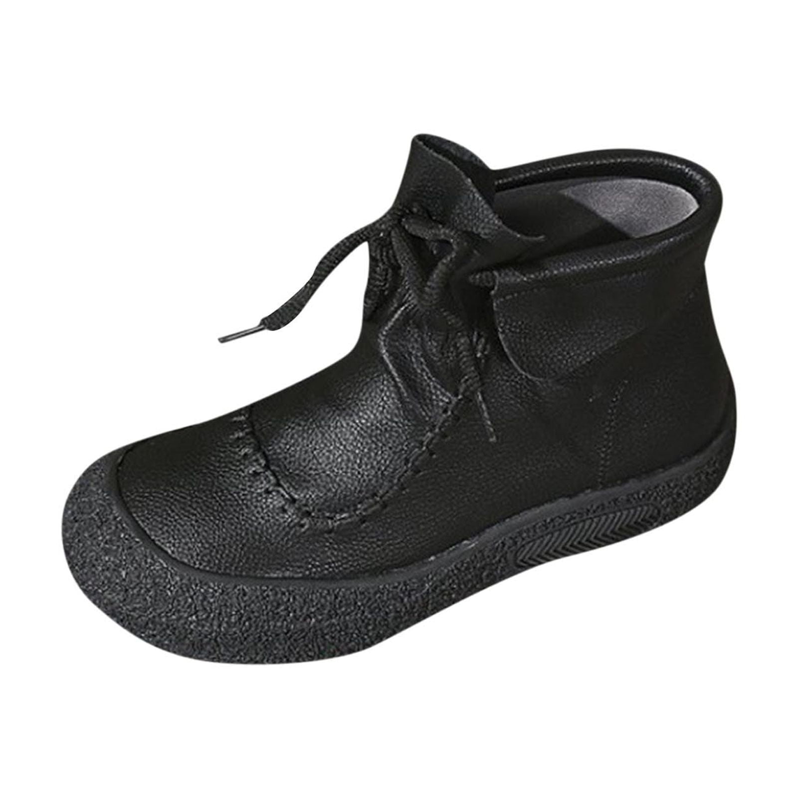 Black Women'S Fashion Booties Feature A Round Toe Lace-Up Detail Soft ...