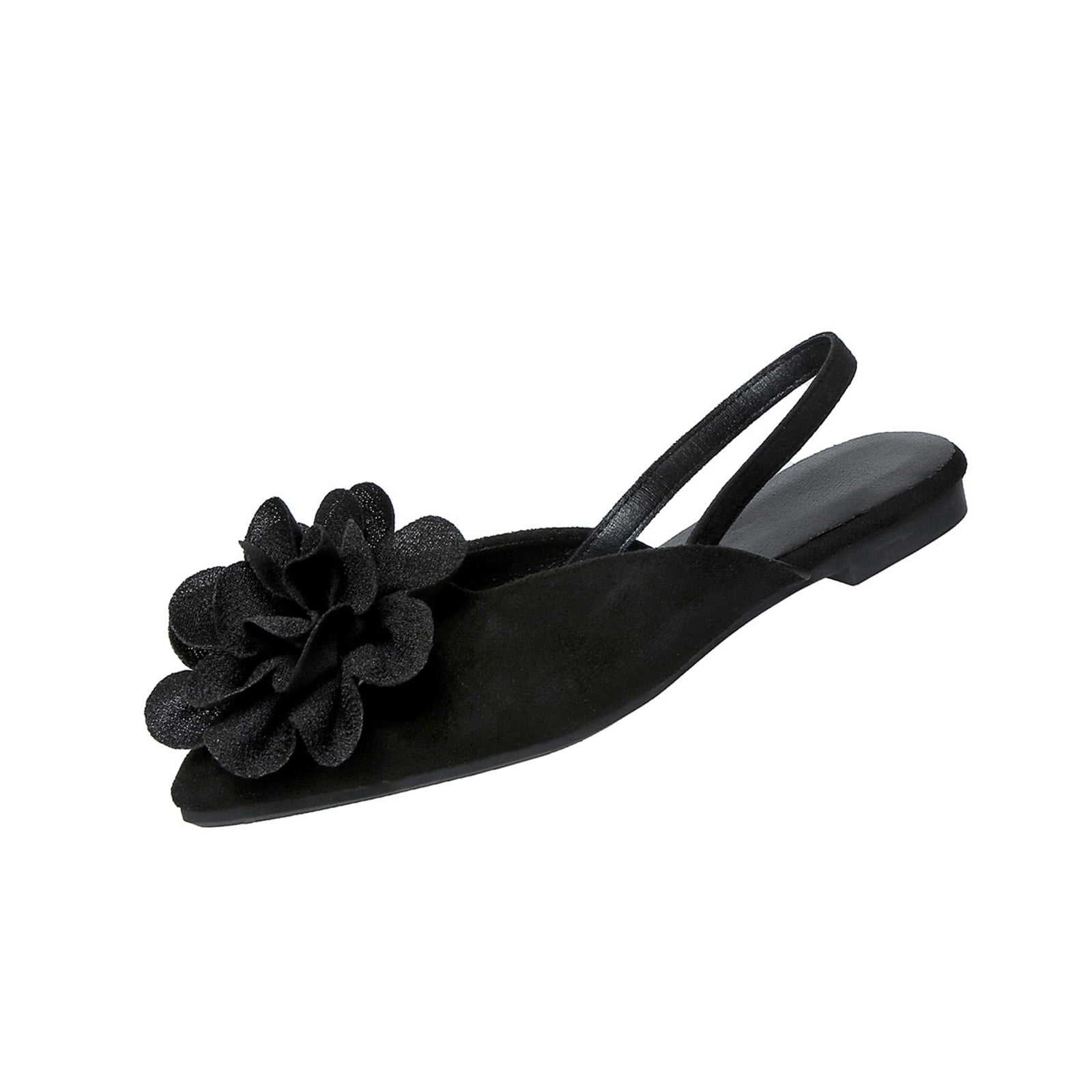Black Women’S Fashion Flat Shoes With Floral Decor Pointed Closed Toe ...