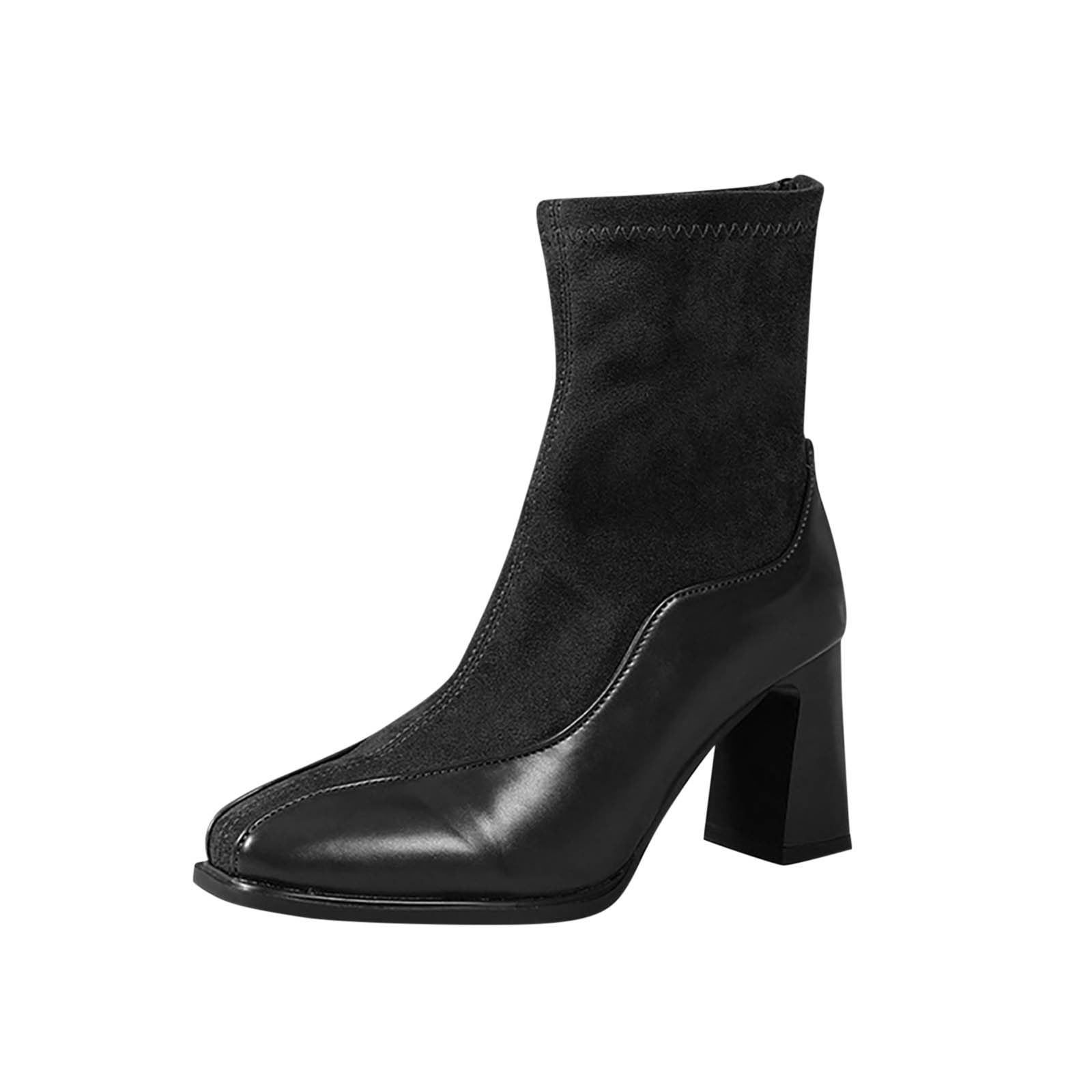 Black Women'S Fashion Mid Calf Boots Square Toe Low Heel Boots Solid ...