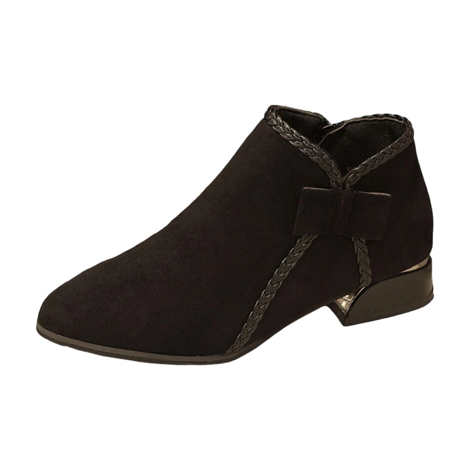 Black Women'S Fashionable Boots With A Robust Heel And Bow Ornament ...