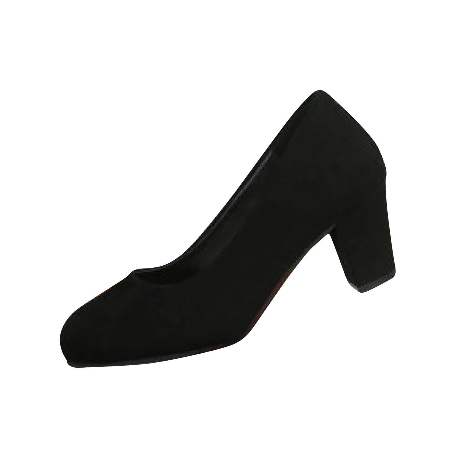 Black Women'S Flock Mary Jane Shoes With Round Toe And Chunky Heel ...