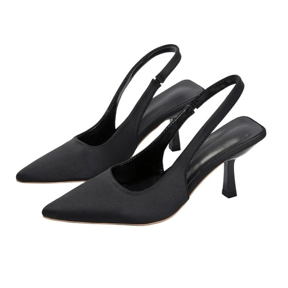 Black Women'S Flock Pointed Toe Heels With Open Back Design For Formal ...