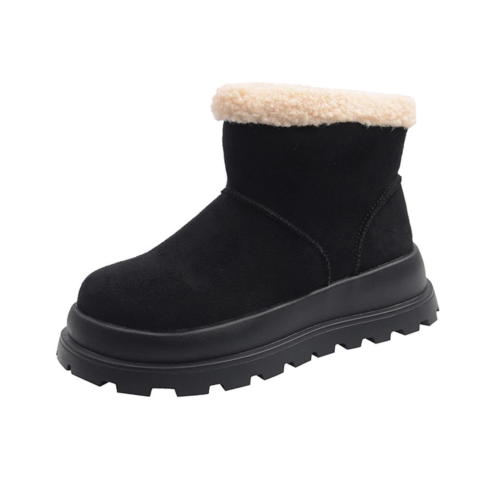 Black Women'S Insulated Ankle Boots Circular Toe Thick Sole Flat ...