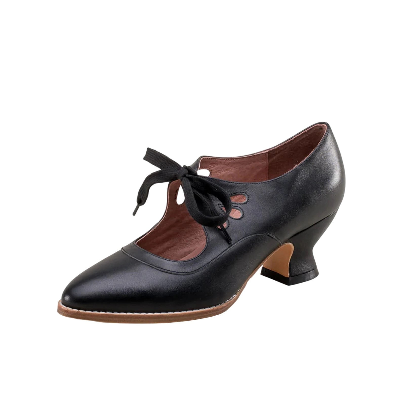 Black Women'S Lace-Up High Heels With Hollow Out Design, Chunky Heel ...