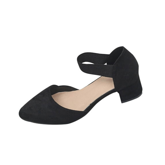 Black Women'S Low Heel Shoes Casual Pointed Toe Closed Elastic Sandals ...
