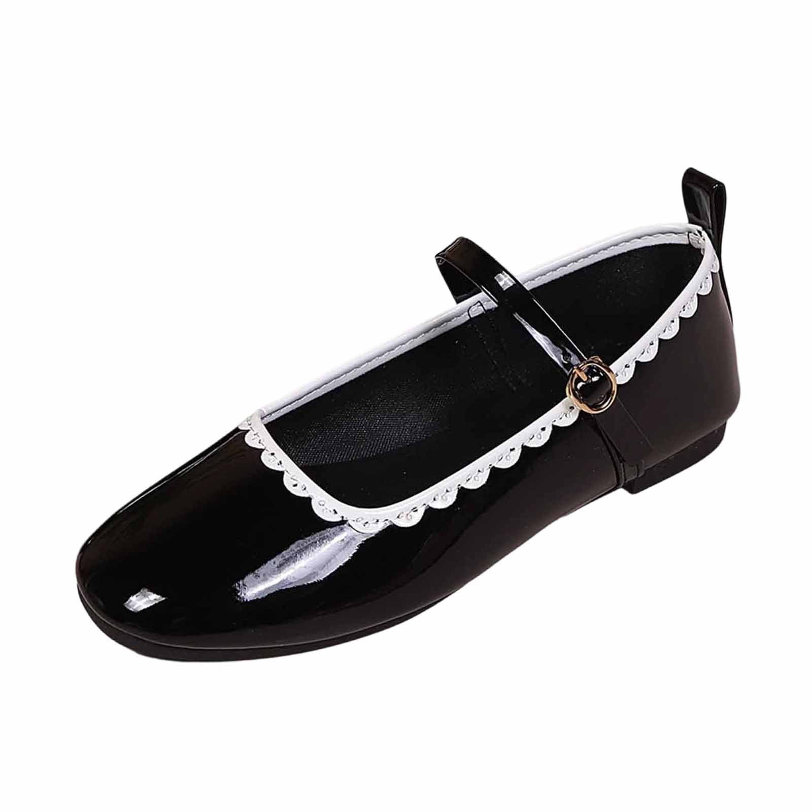 Black Women'S Mary Jane Flats Pointed Toe With Chunky Heel Single Strap ...
