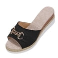 Black Women'S Metal One Line Wedge Slippers Open Toe Solid Color Summer ...