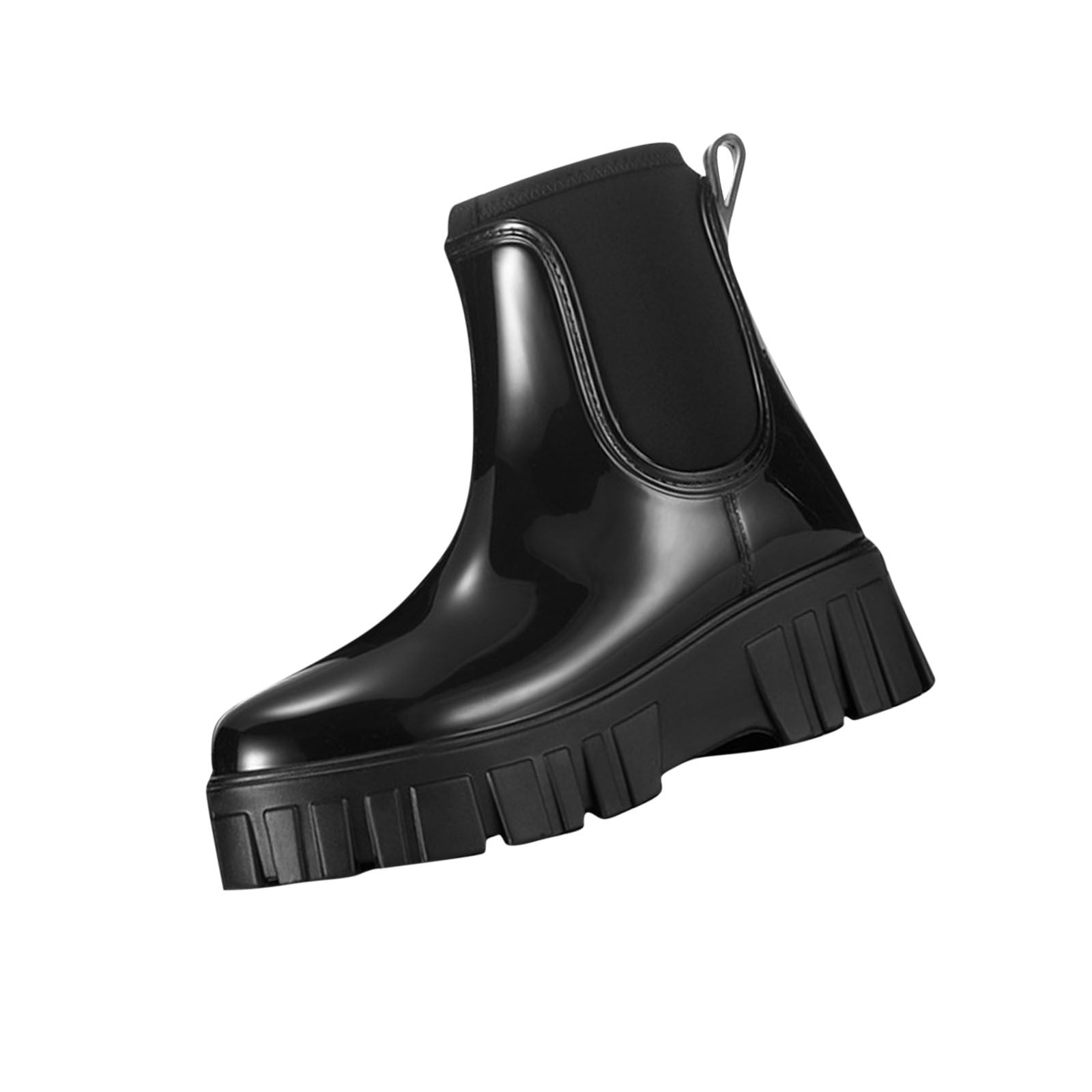 Black Women'S Mid Calf Rain Boots Solid Color Waterproof Non Slip ...
