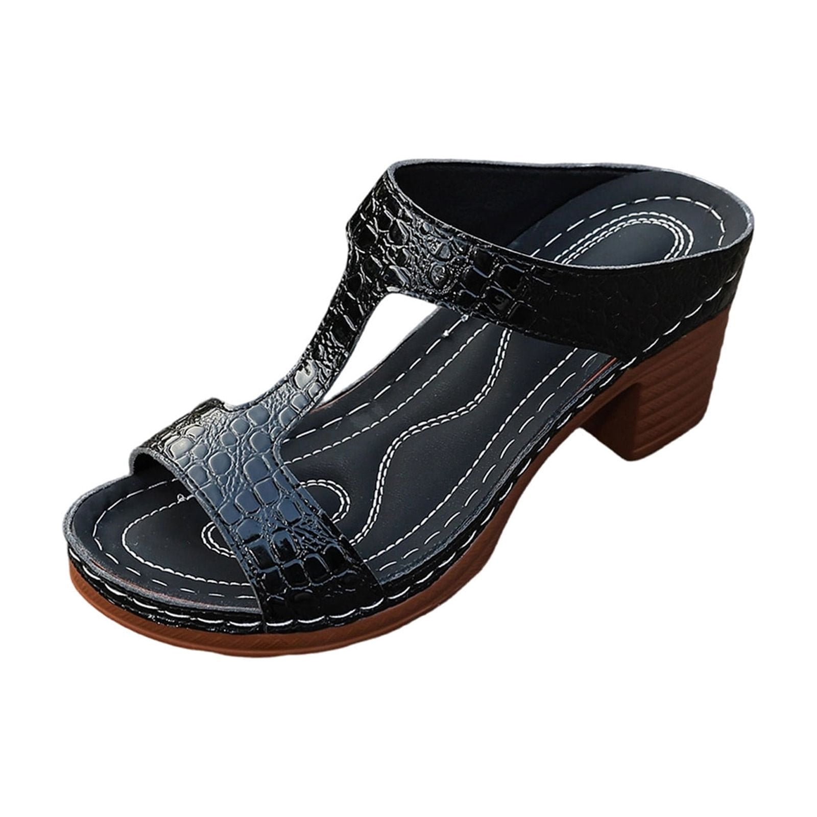 Black Women'S Platform Slippers Peep Toe Open Toe High Heel Slide ...