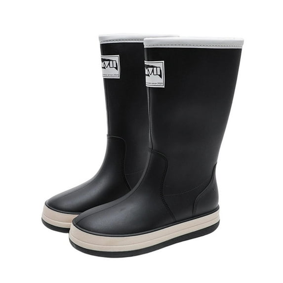 Black Women'S Rain Boots Waterproof High-Top Non-Slip Sole Smooth-Edged ...