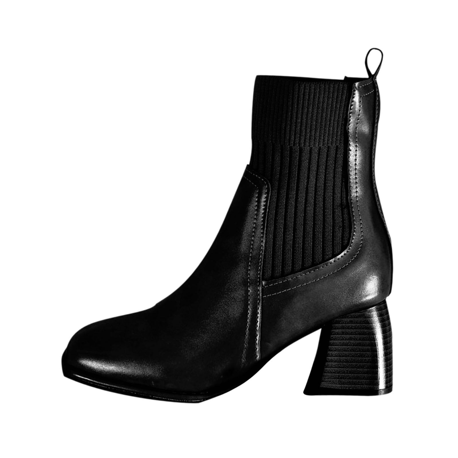 Black Women'S Relaxed Fit Ankle Boots Circular Toe Tie-Up Design Flat ...