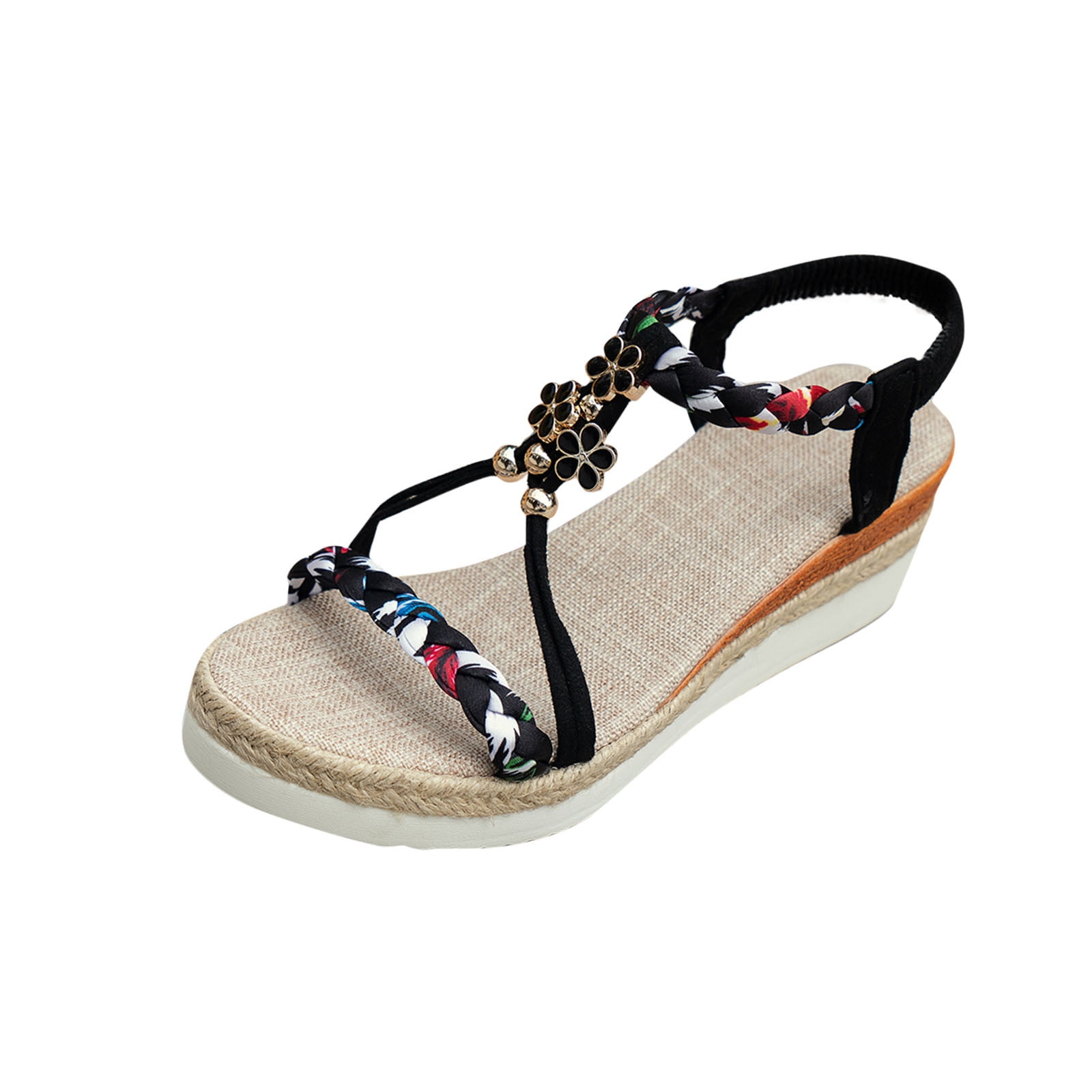 Black Women'S Relaxed Sandals With Round Toe And 2.4 Inch Heel For ...