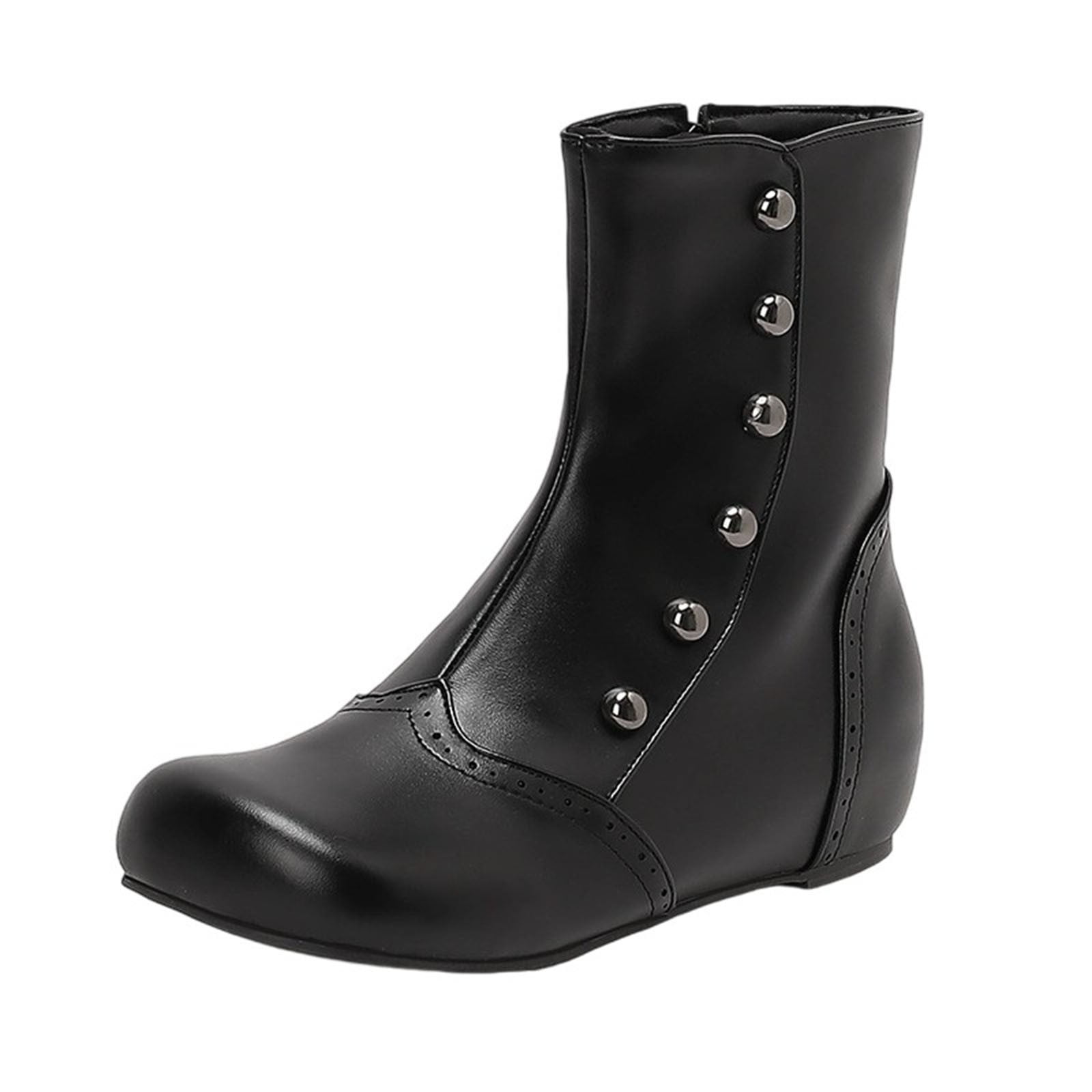 Black Women'S Round Toe Flat Boots With Color Block Design For Casual ...
