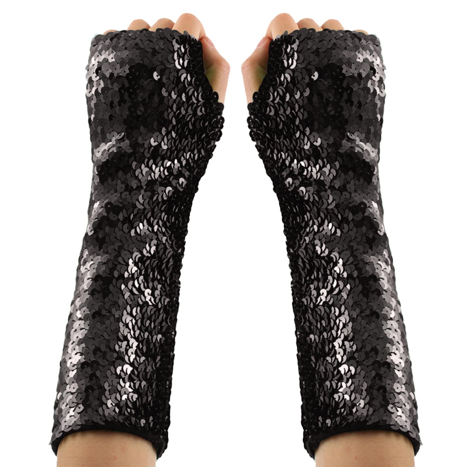 Black Women'S Sequin Gloves High Elastic Stretchy Soft Sparkly 9.06 ...