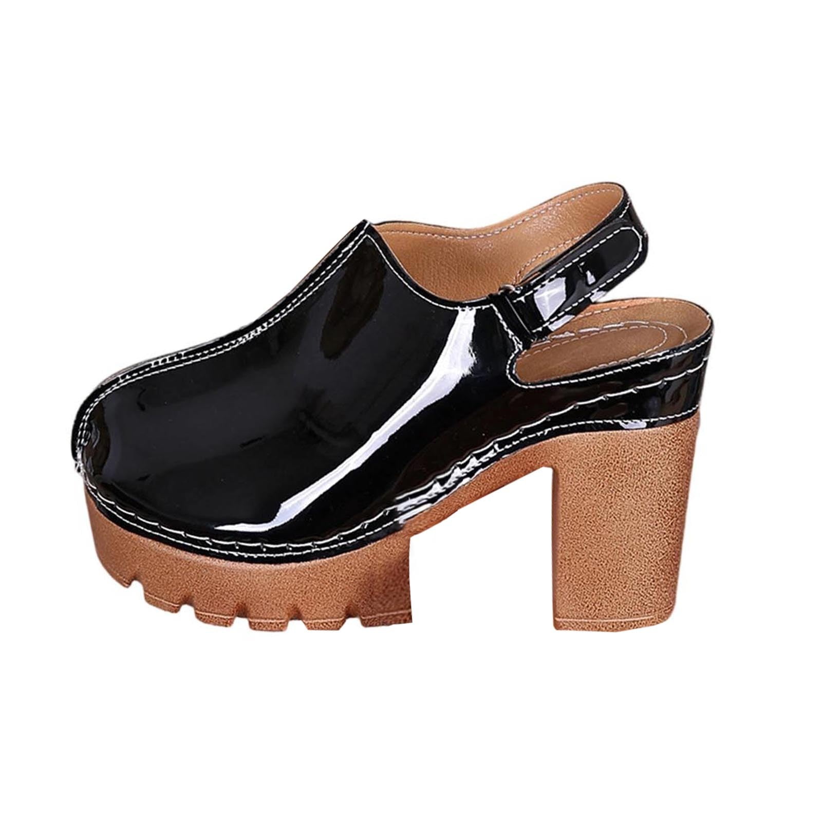 Black Women’S Shoes High Heels Sandals Platform Round Toe Closed Toe Pu ...