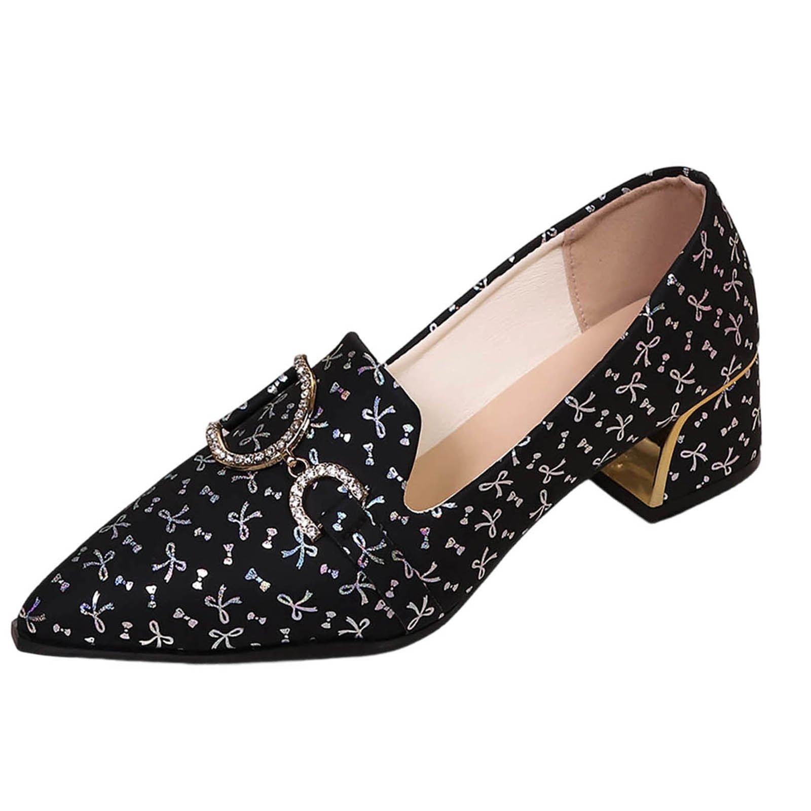 Black Women'S Slip-On Fashion Shoe With Pointed Toe And Metallic Buckle ...