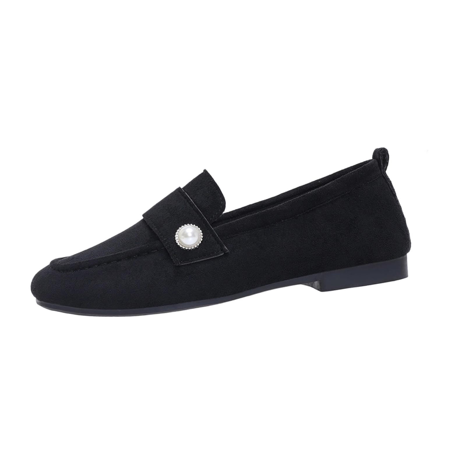 Black Women'S Slip-On Loafers Featuring A Round Toe And Flat Sole ...