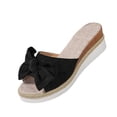 Black Women'S Solid Color Bow Wedge Slippers One Line Open Toe Summer ...
