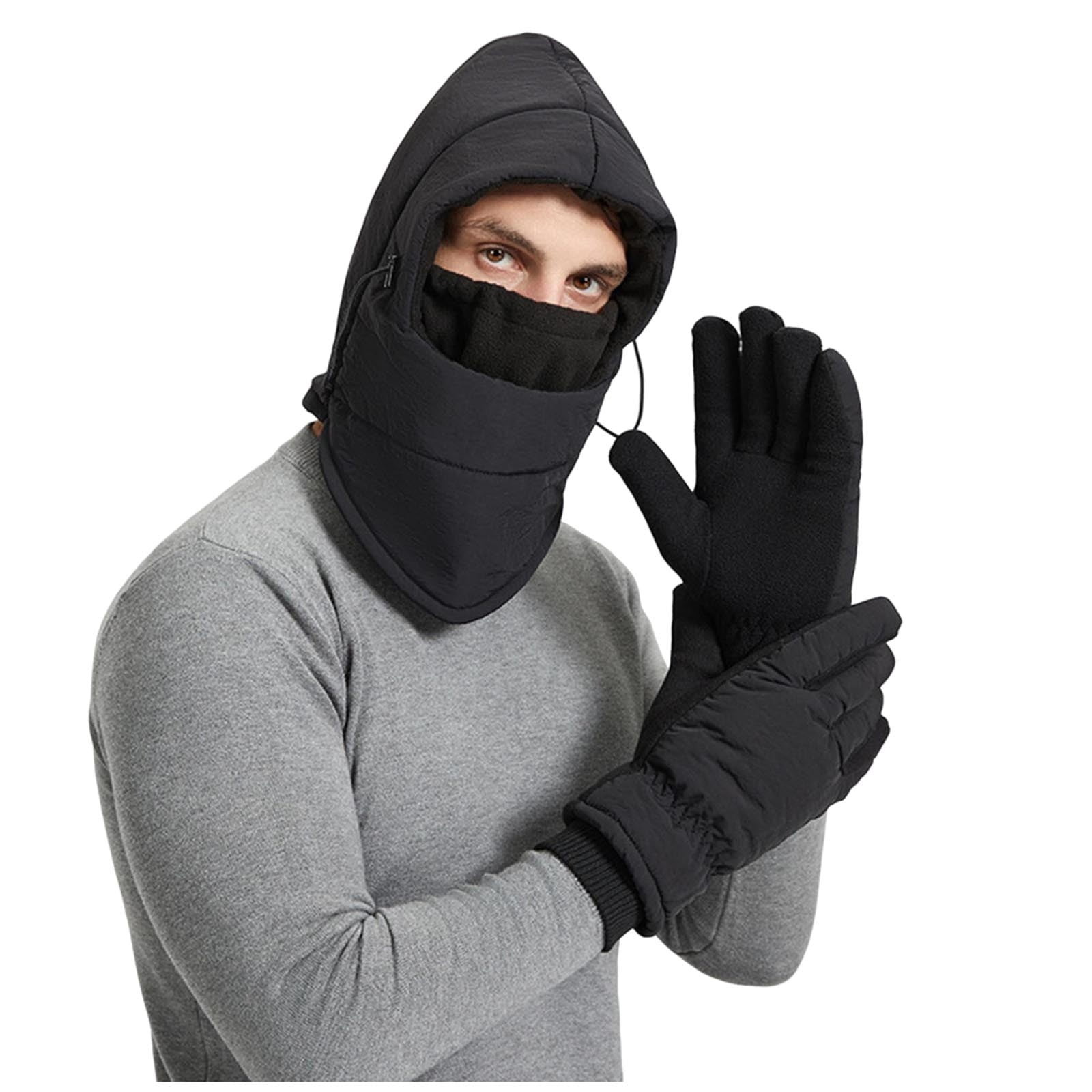 Black Women'S Solid Waterproof Thickened Thermal Windproof Hat Gloves ...