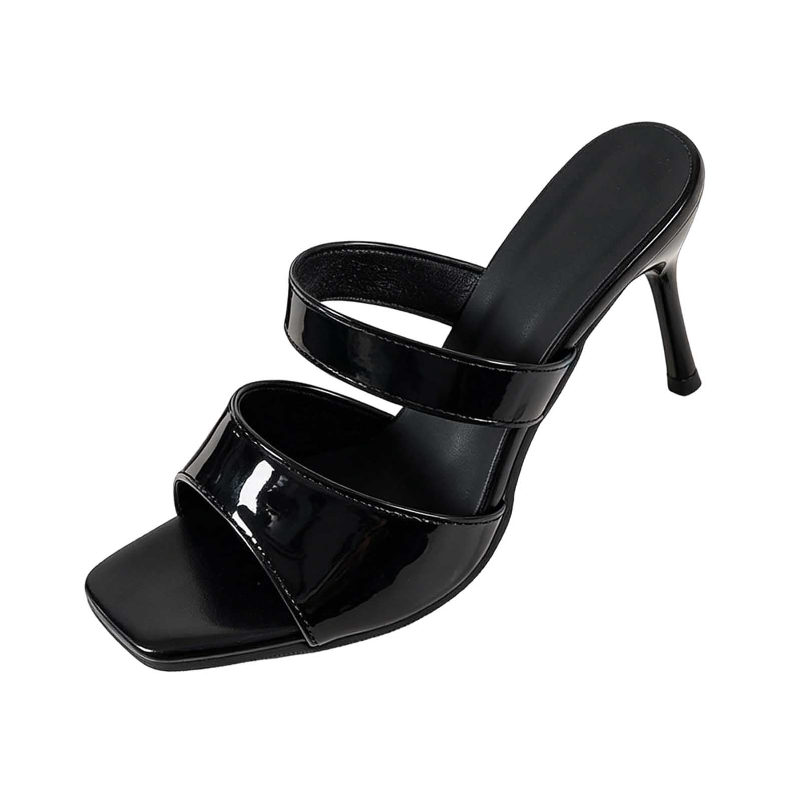 Black Women'S Spring Summer High, Heeled Slippers Outdoor Fine Heels ...