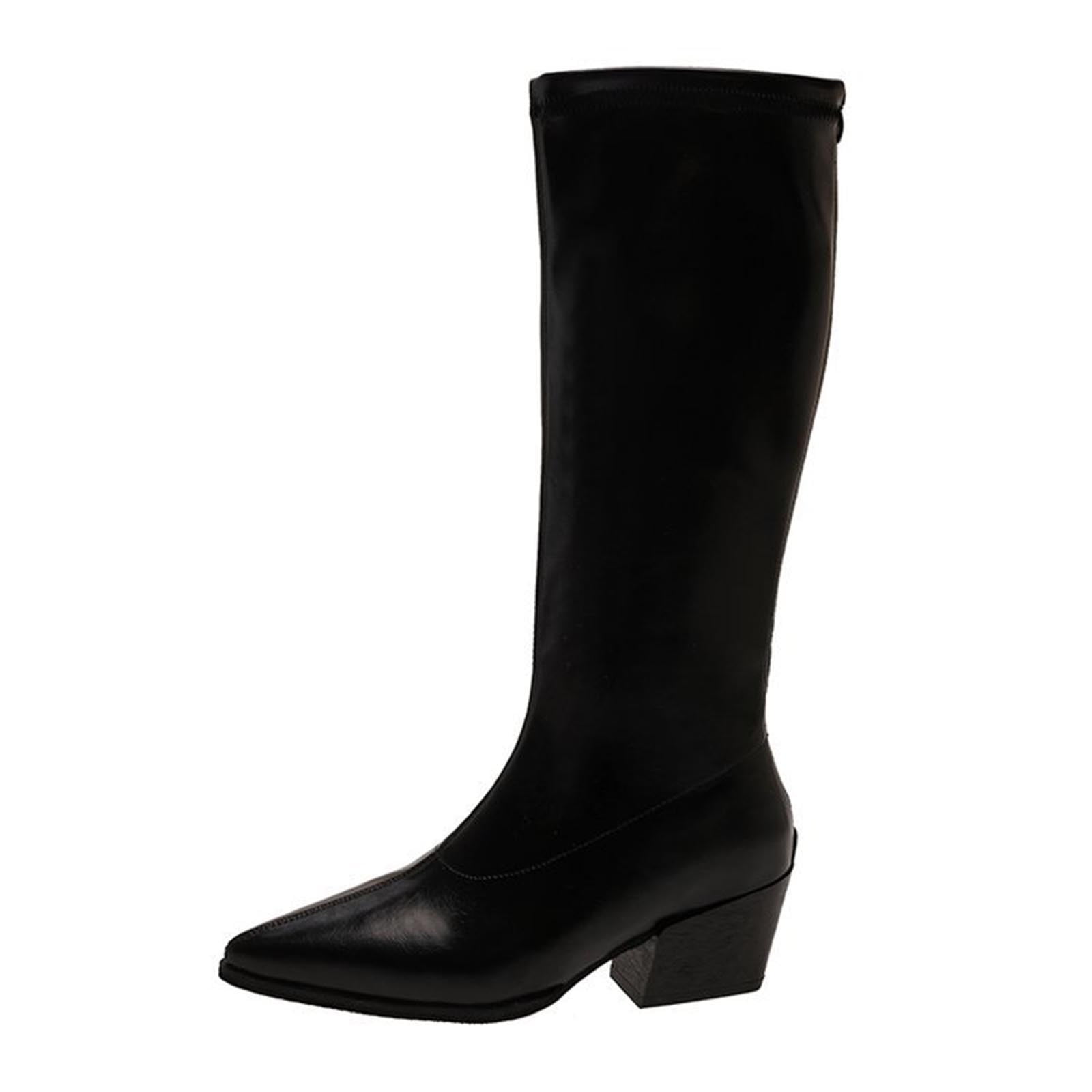 Black Women'S Straight Calf Knee-High Boots With Rear Zipper, Pointed ...