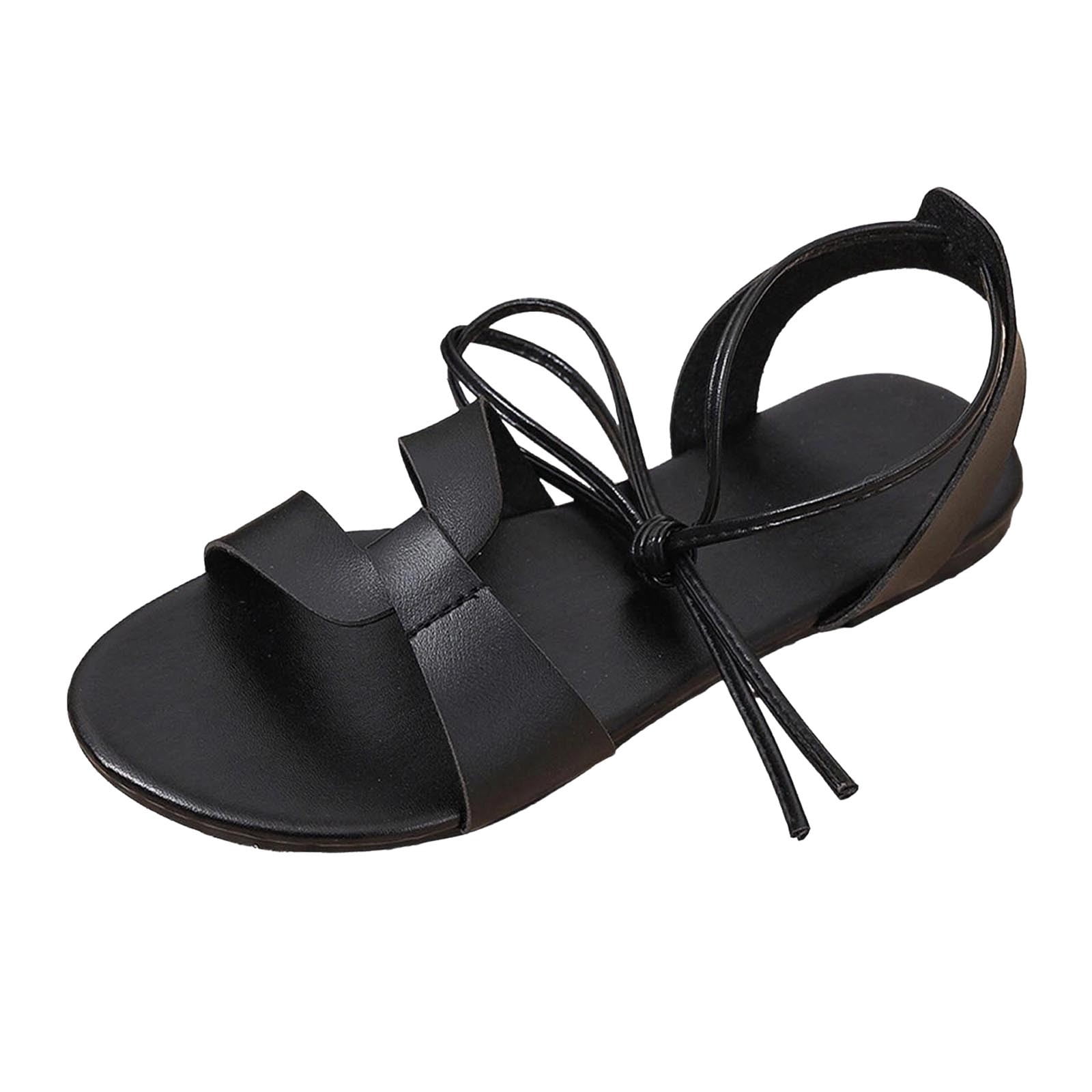 Black Women'S Strappy Sandals Bohemian Open Toe Comfortable Beach Shoes ...