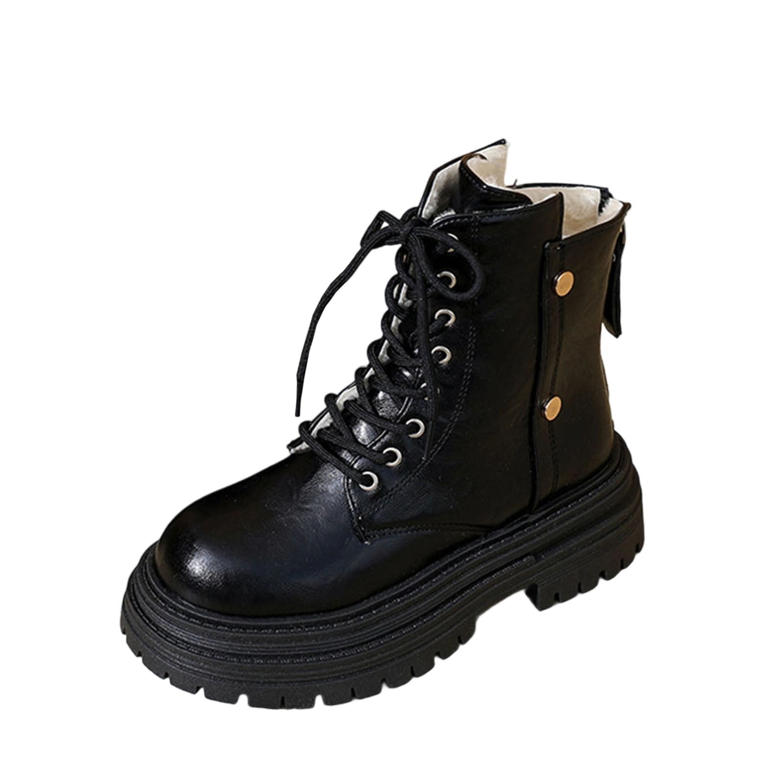 Black Women'S Winter Ankle Boots With Circular Toe Design Lace-Up Front ...