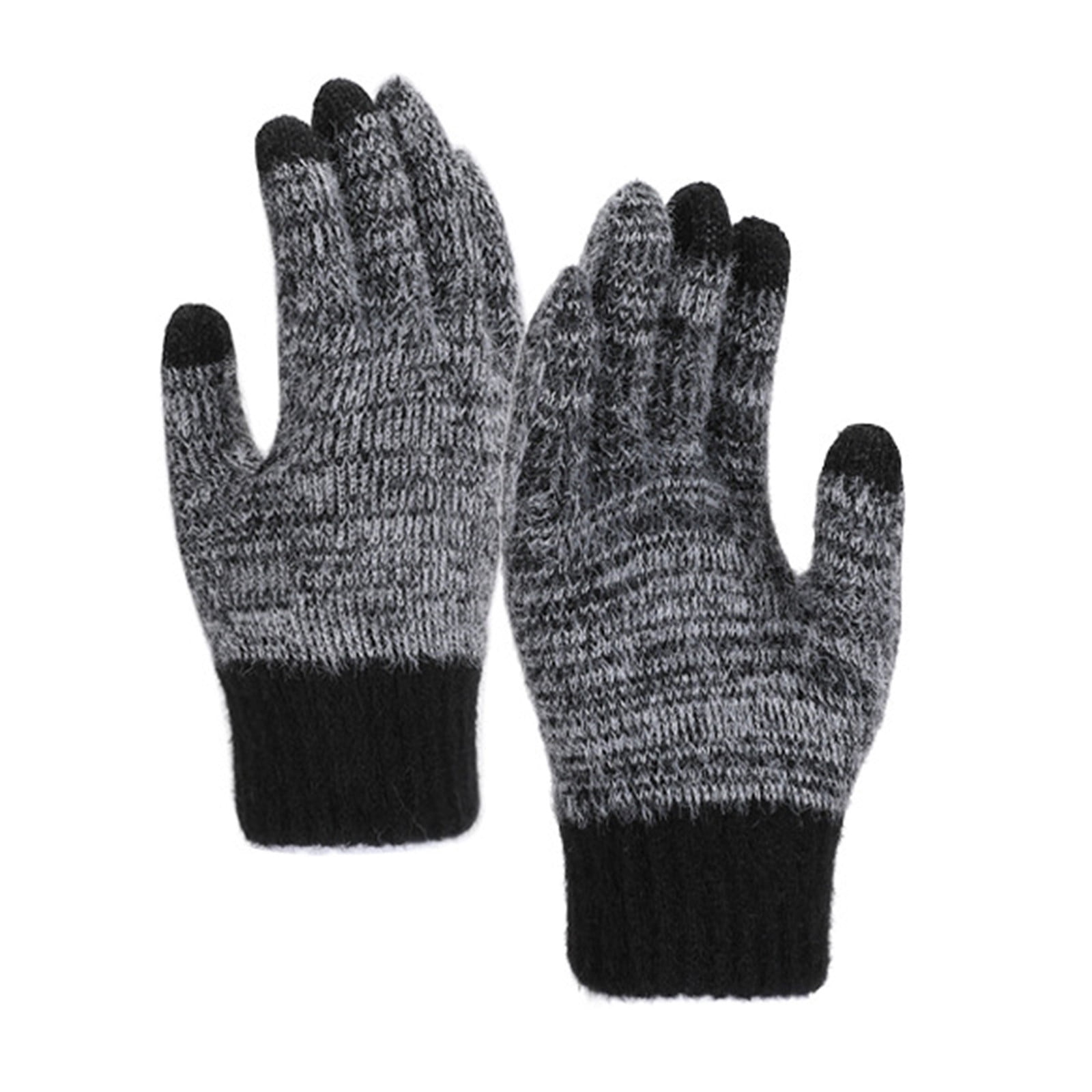 Black Women'S Winter Knit Gloves Five Finger Warm Plus Velvet Thick ...