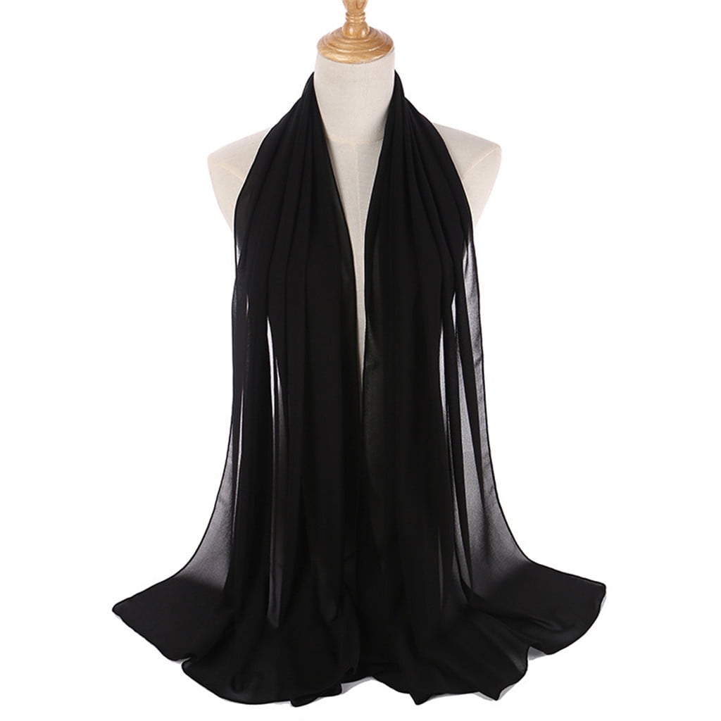 Black Women Scarfs Solid Color Head Scarf Pearl Hijab Lightweight ...