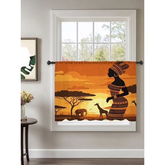 Black Women Sheer Curtains 54 Inch Long 1 Panel Africa Nation Elephant ...