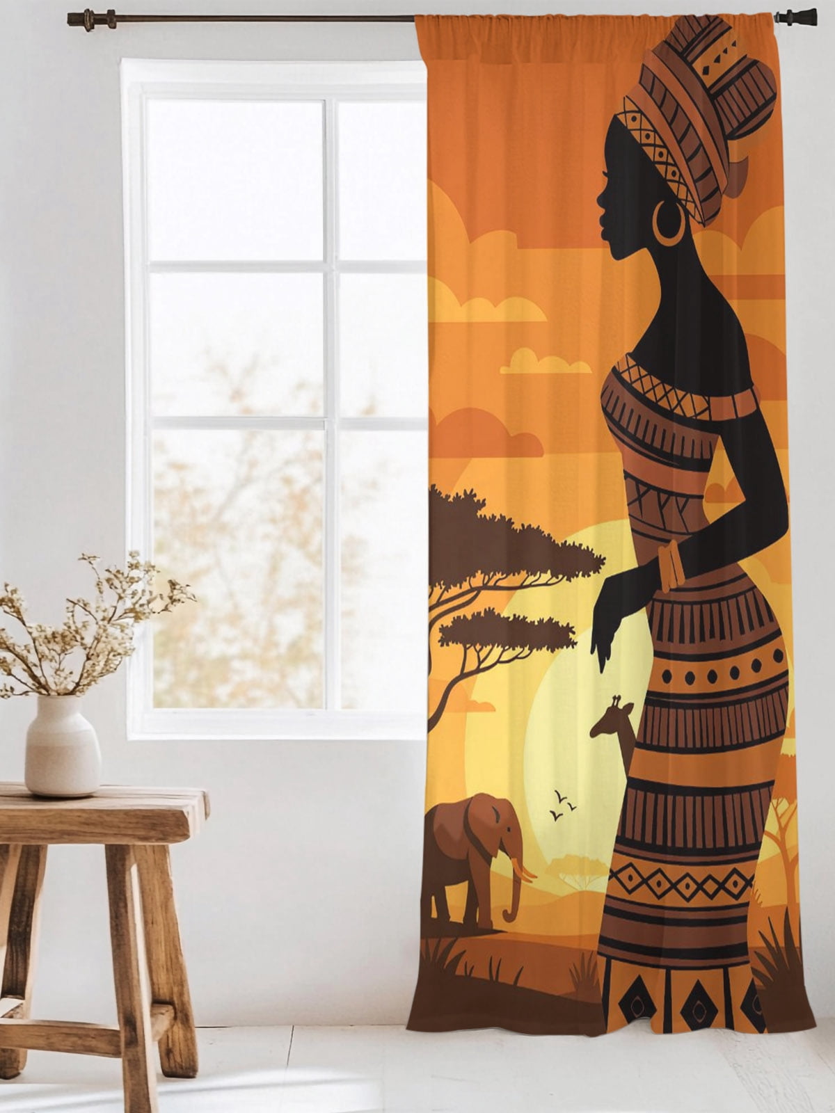 Black Women Sheer Curtains 84 Inch Long 1 Panel Africa Nation Elephant ...