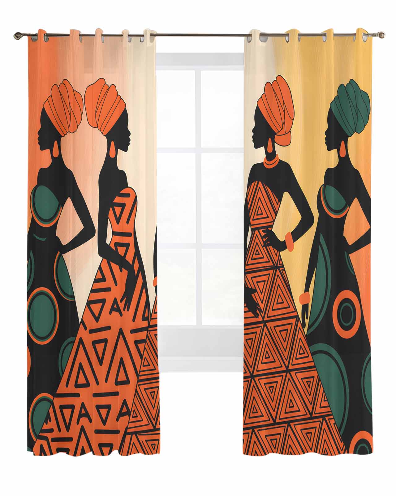 Black Women Sheer Curtains 96 Inch Length 2 Panels African Southwestern ...