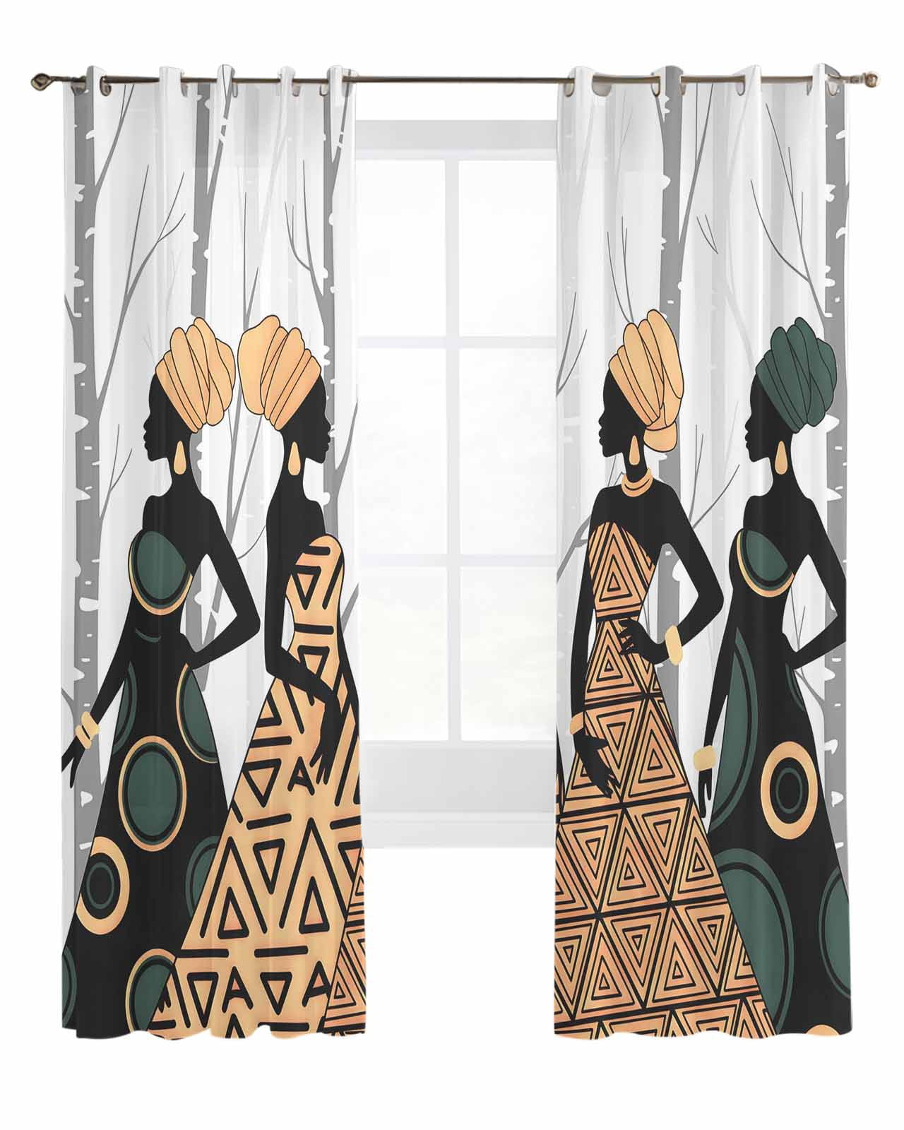 Black Women Sheer Curtains 96 Inch Length 2 Panels Forest Grey Tree ...