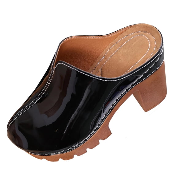 Black Women Solid Color Closed-Toe Platform High Heels Heel Sandals ...