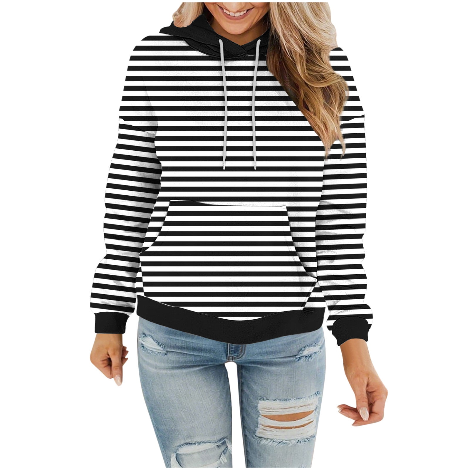 Black Women Striped with Hood Hoods Shacket Outfits Sweatshirt for ...