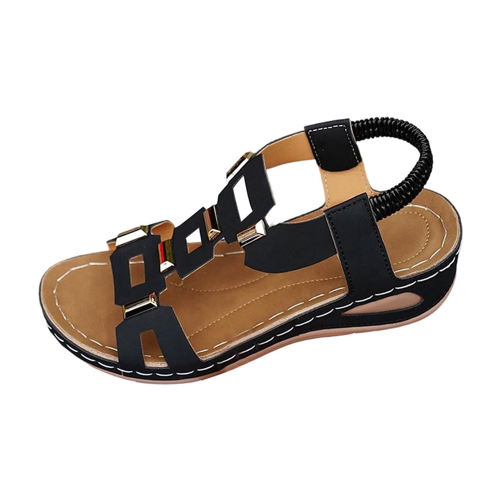 Black Women Summertime Holiday Open Toe Wedge Heel Metal Buckle Fish ...
