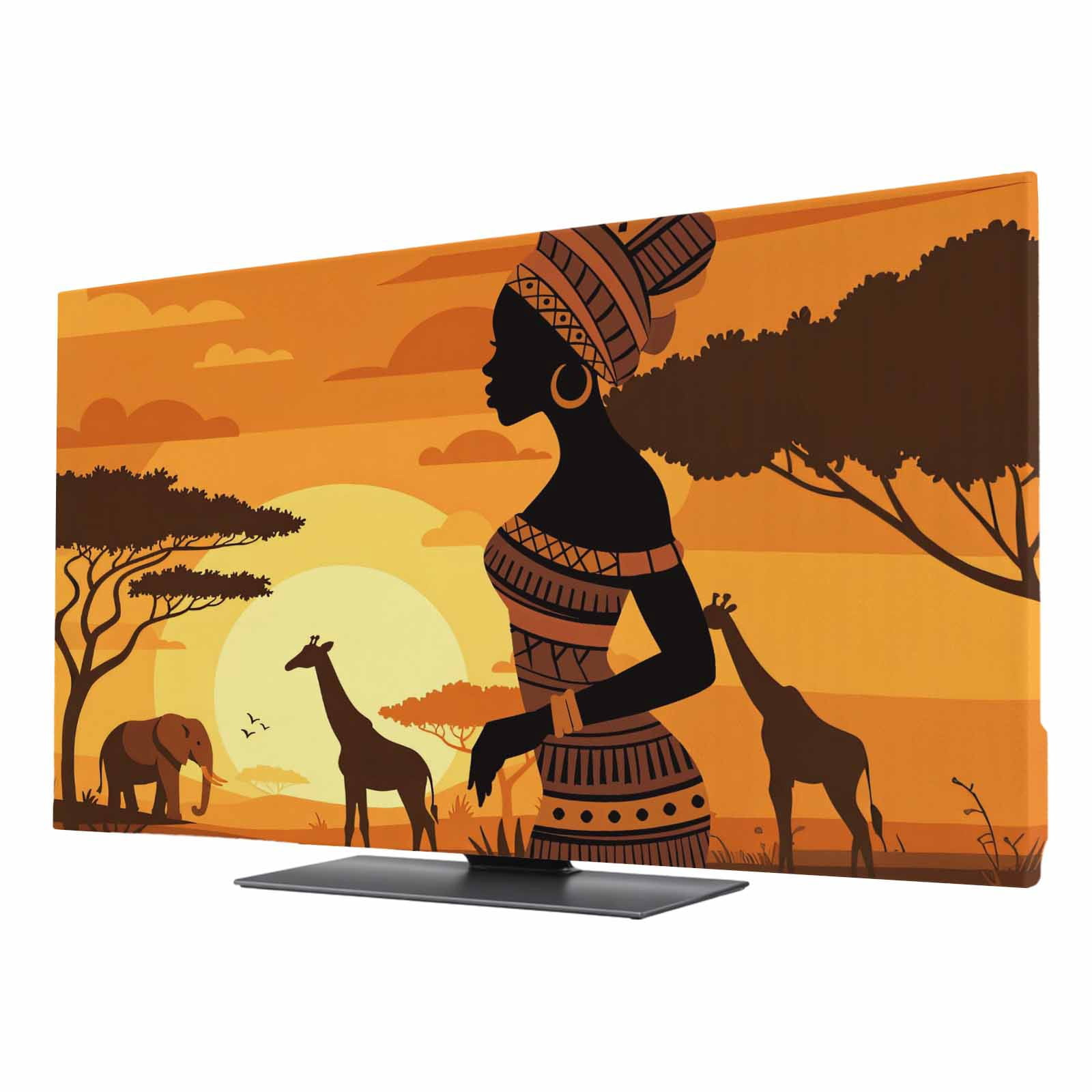Black Women TV Dust Cover 65 Inch, Africa Nation Elephant Giraffe ...