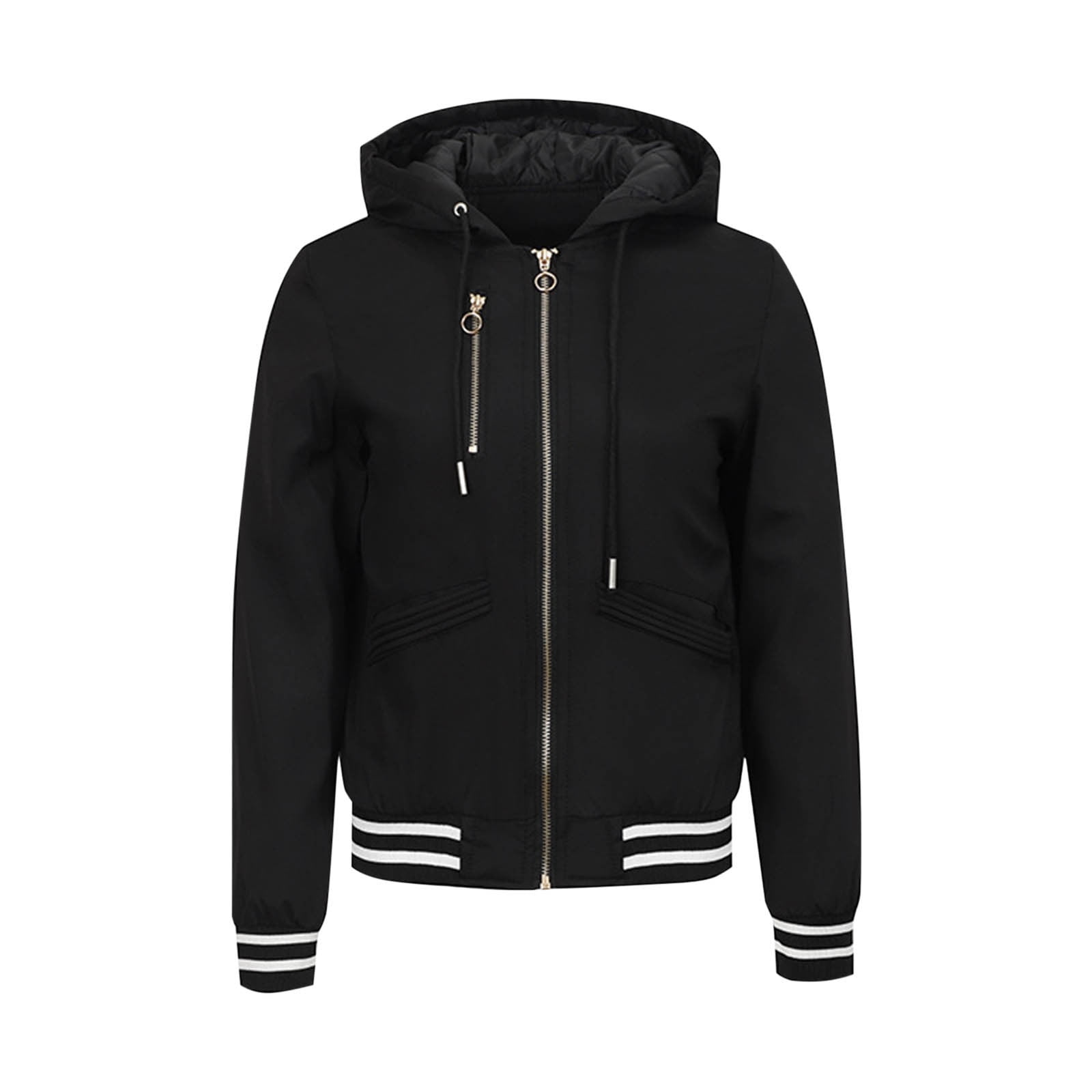 Black Women Thin with Hood Basic Down Jackets Hoodies Coats for Women ...