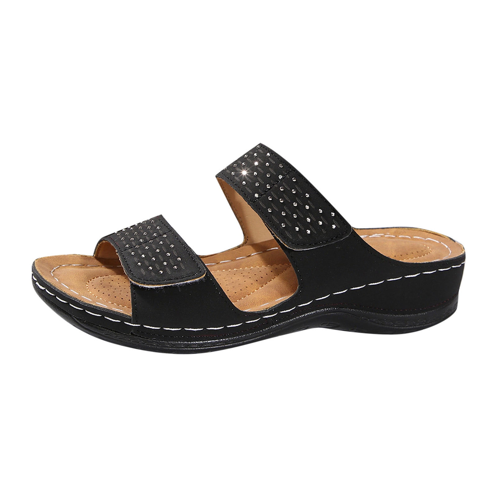 Black Women Trendy Spring Beach Fish Mouth Open Toe Thick Bottom Wedge ...
