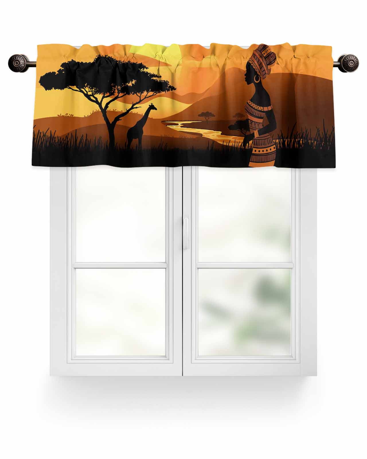 Black Women Valances for Windows Africa Nation Giraffe Desert Sunset ...
