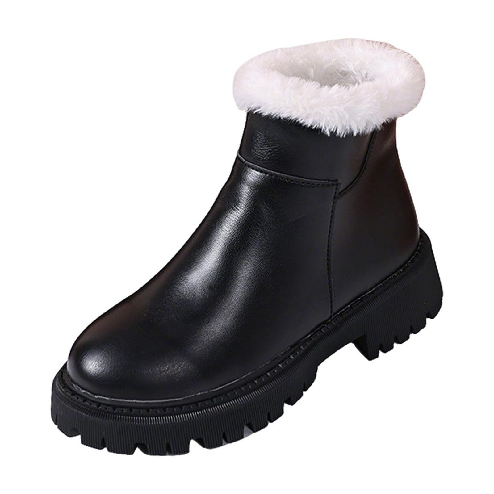 Black Women Warm Ankle Boots Knight Design Thick Sole Rough Edges Mid ...