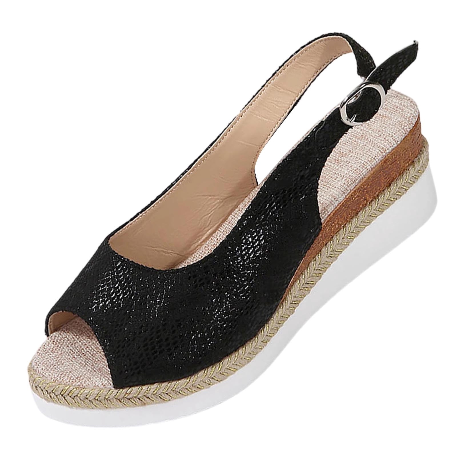Black Women Wedge Heel Slippers Beach Thick Sole Plus Size Summer ...