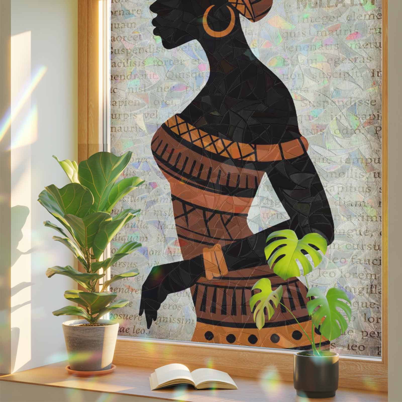 Black Women Window Privacy Film, Africa Nation Stained Glass Rainbow ...
