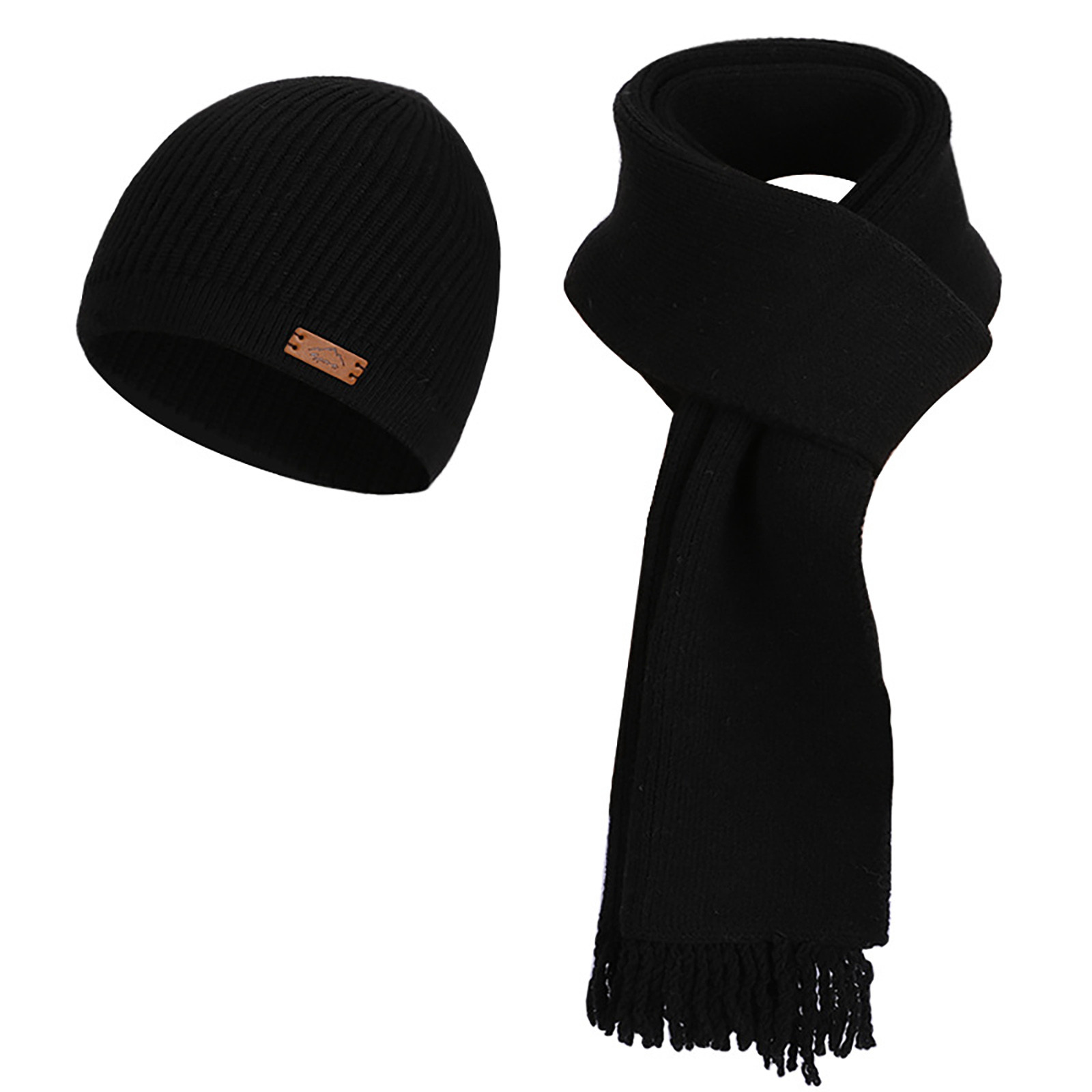 Black Women Winter Fashion Warm Earmuffs Knitted Hat Wool Cap Scarf Two ...