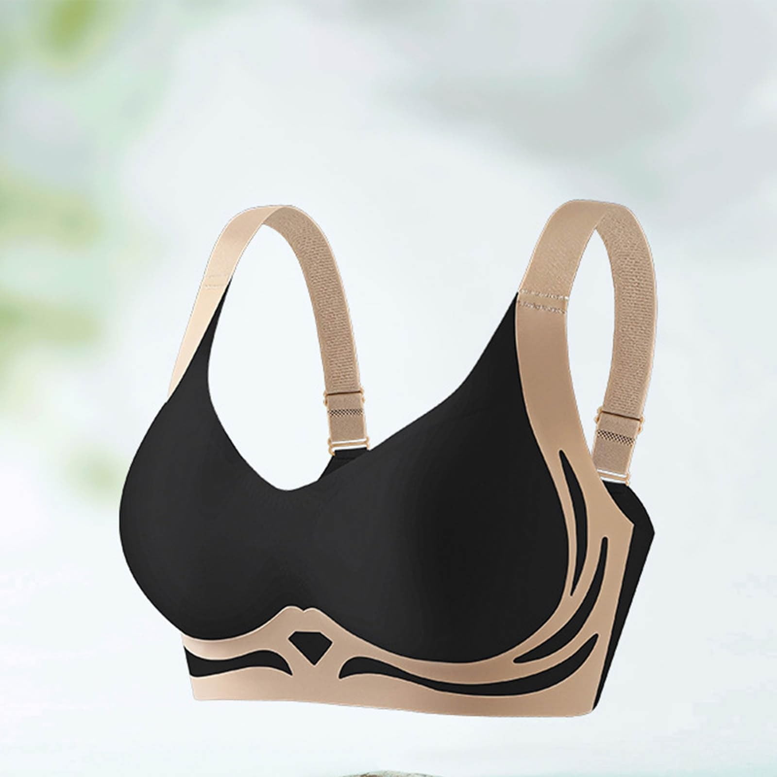 Black Women's Bra, Bras For Women No Underwire Comfort Super Gather Bra ...