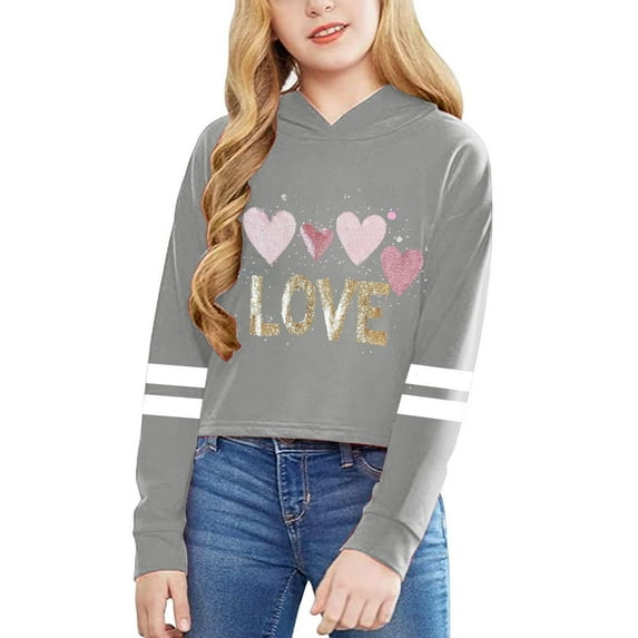 Black Women's Long Sleeve Hoodie with LOVE Print, Solid Color Crop Top ...
