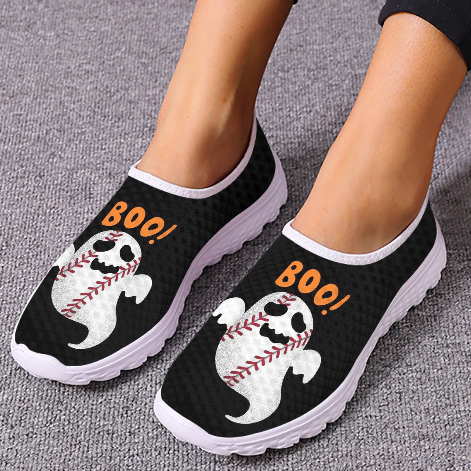Black Women's Slip-on Halloween Cute Cartoon Design Loafers Casual ...