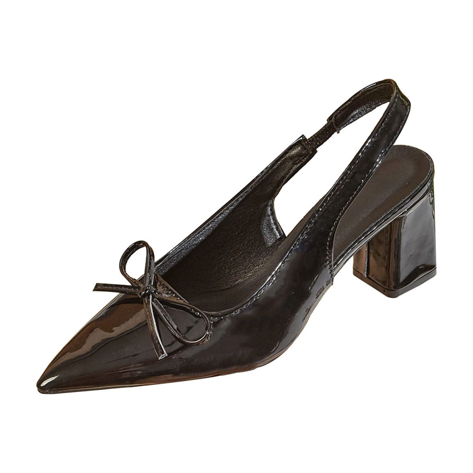 Black Women's Solid Color Bow Detail Pumps Pointed Toe Covered Toe ...
