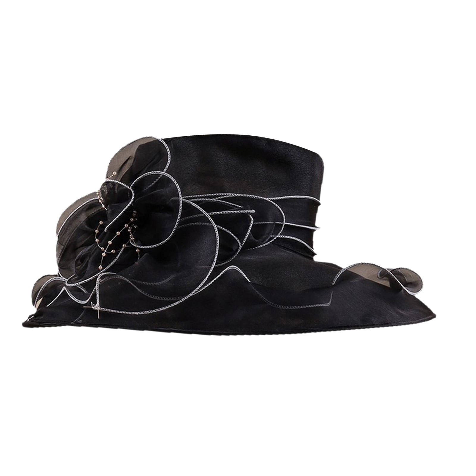 Black Women's Sun Hat Fake Linen Wide Brim Kentucky Derby Tea Party ...